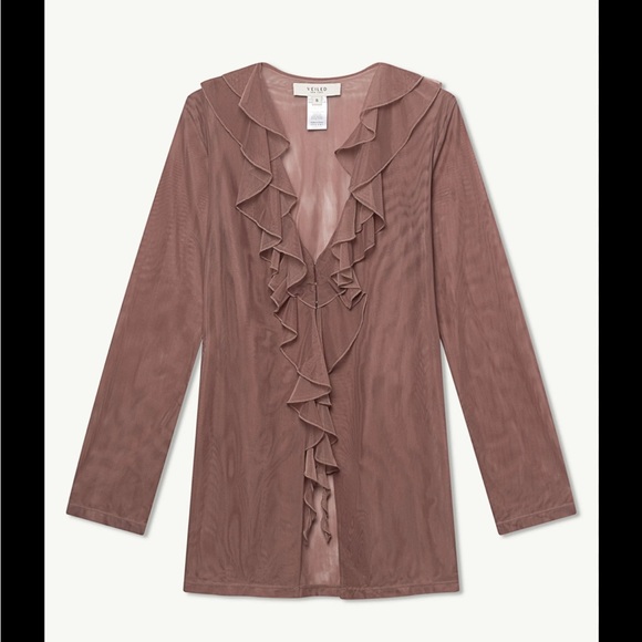 Veiled New York | Tops | Veiled New York Deep Taupe Mesh Ruffle Top ...